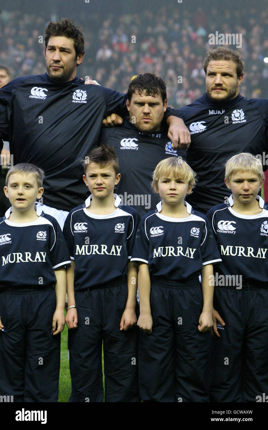 (left to right) Scotland's Nathan Hines, Allan Jacobsen and Euan Murray ...