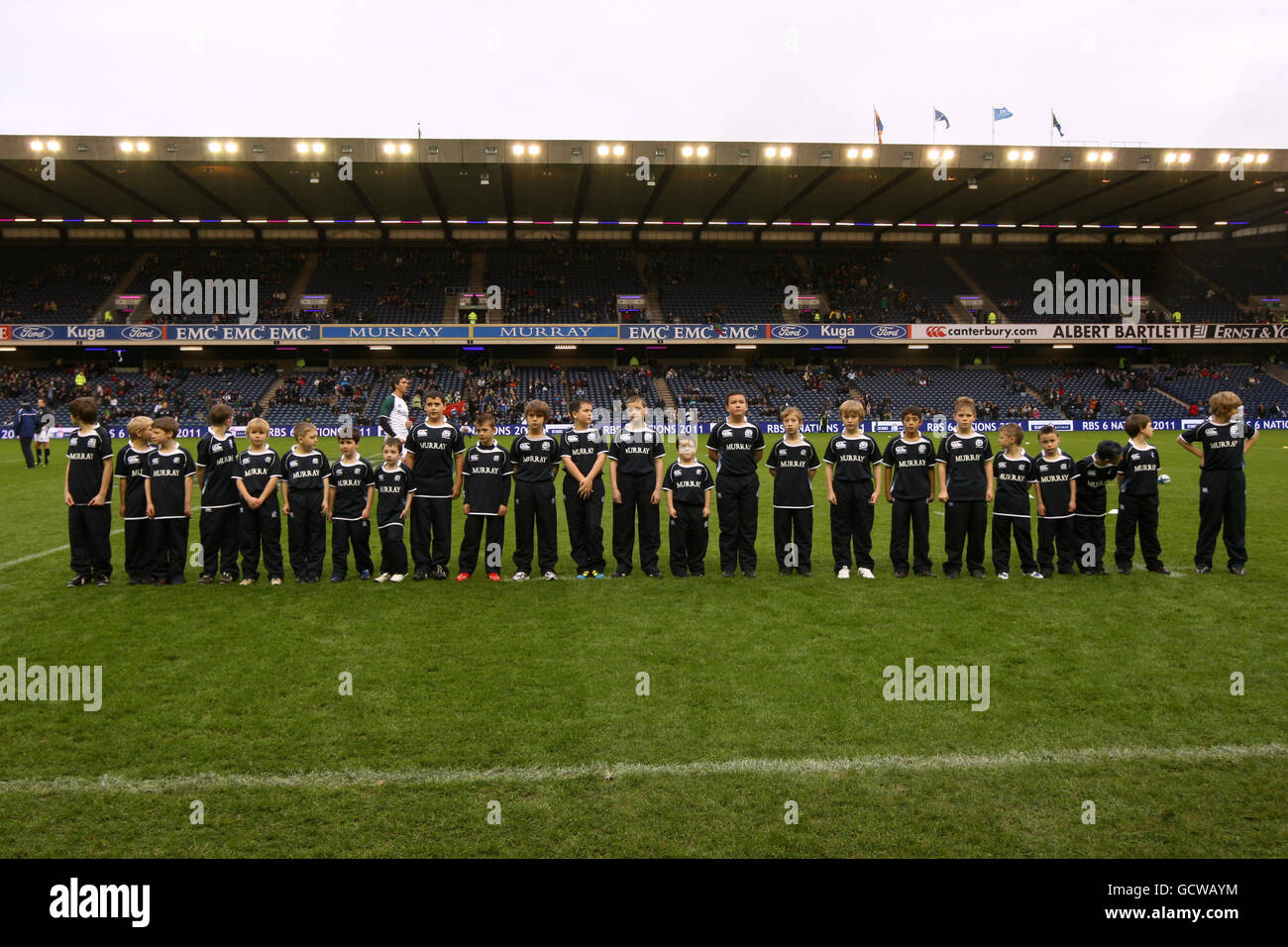 Scotland mascots line up on the pitch before the match hi-res stock ...