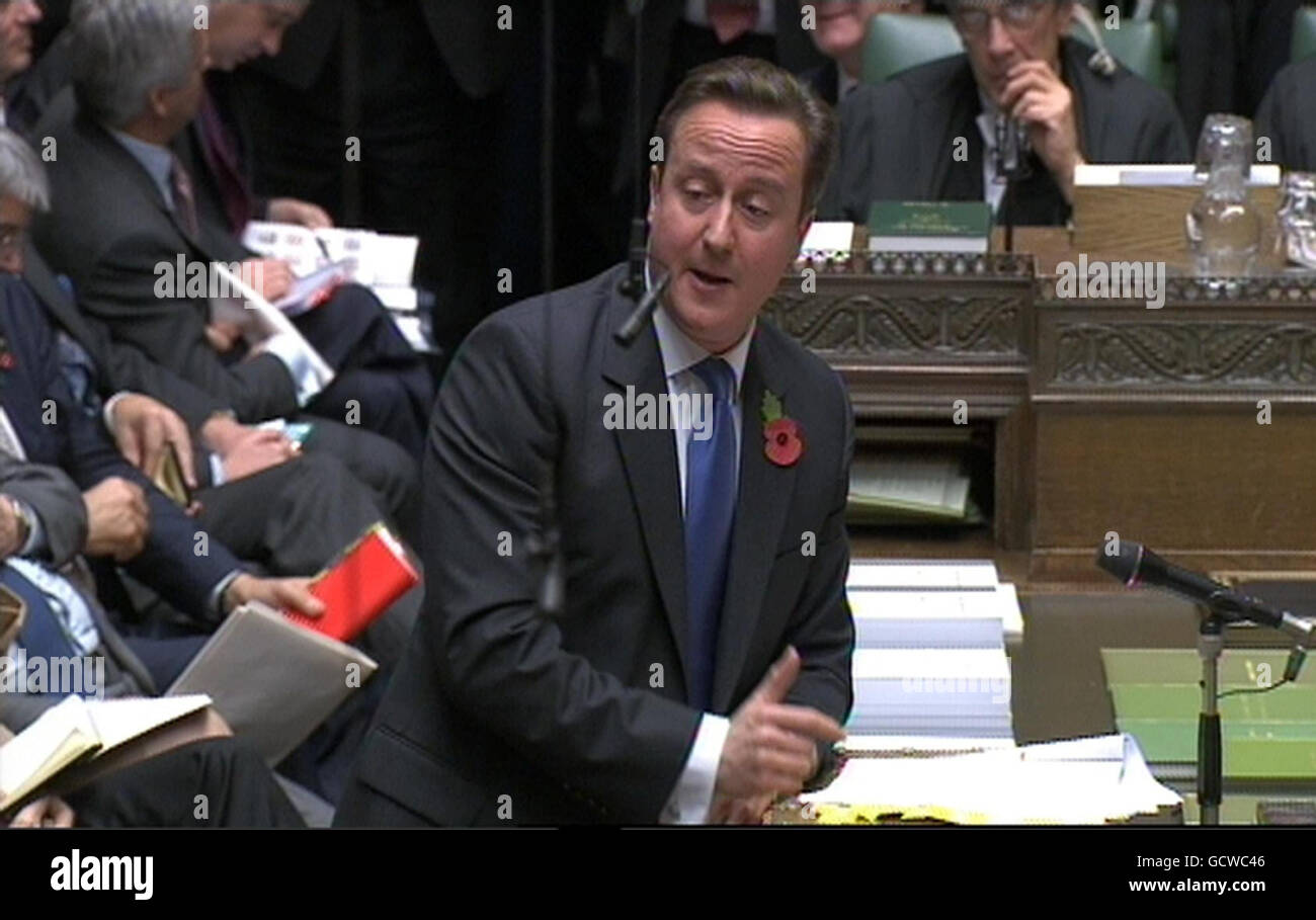 Prime Minister David Cameron speaks during Prime Minister's Questions ...