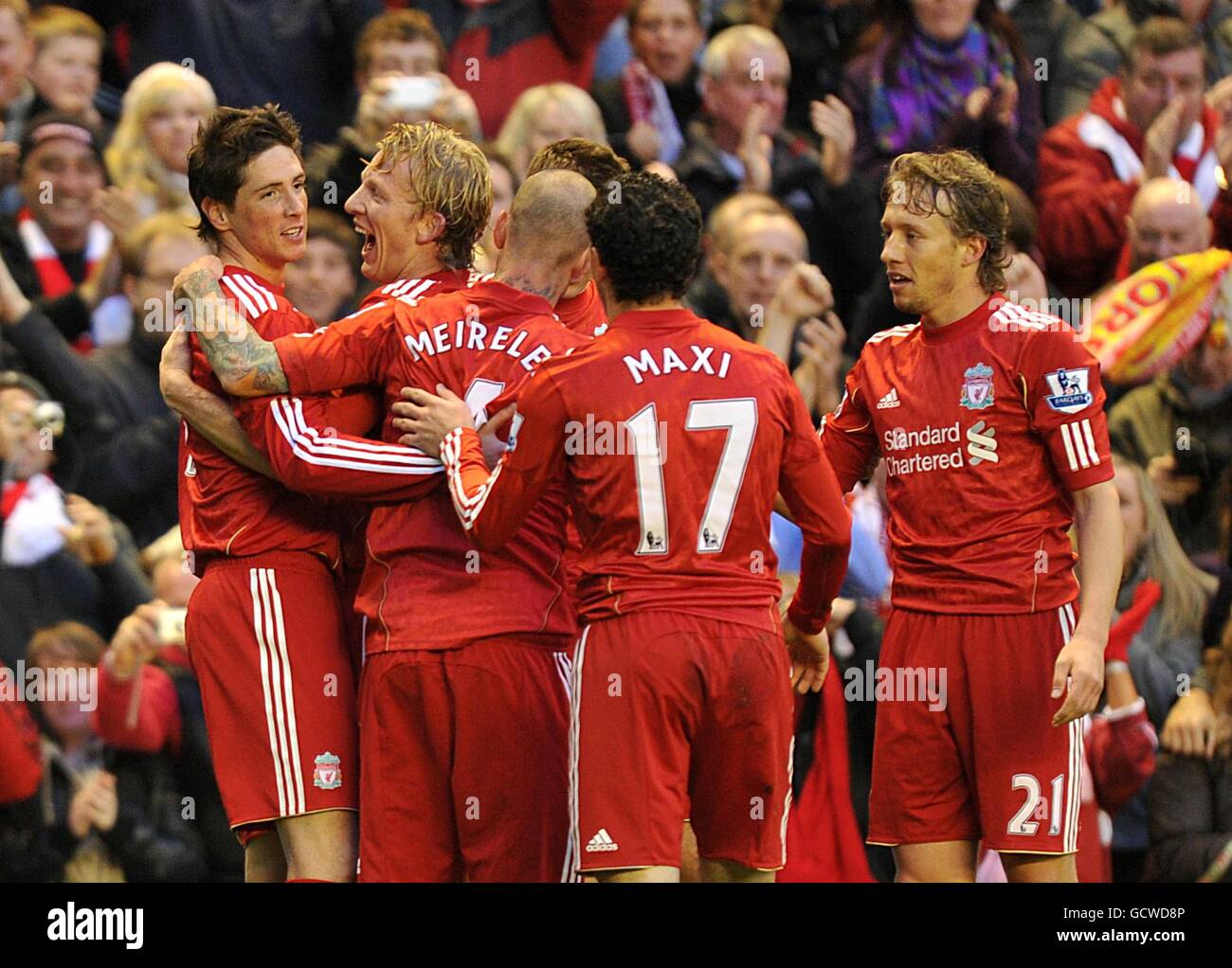 Liverpool's Fernando Torres (left) celebrates scoring the opening goal ...