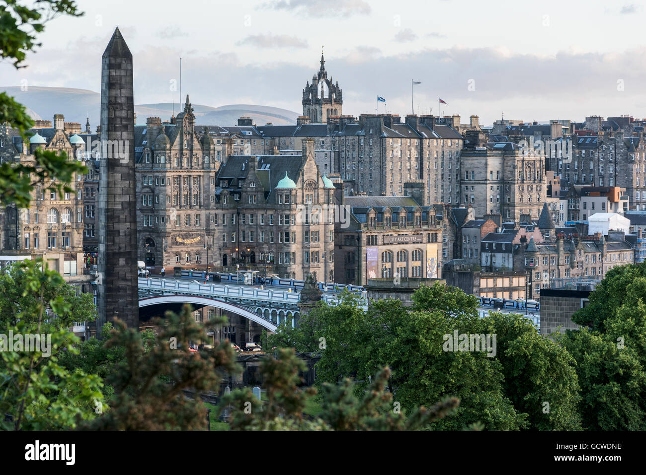 New Town and pedestrians walking on a bridge; Edinburgh, Scotland Stock ...