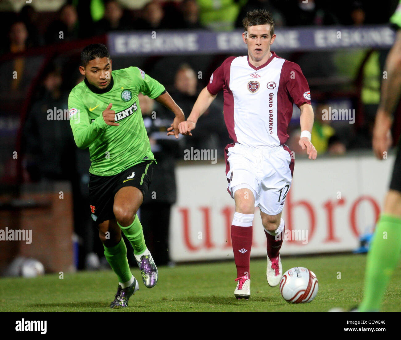 Hearts David Templeton and Celtic's Emilio Izaguirre (left) in action ...