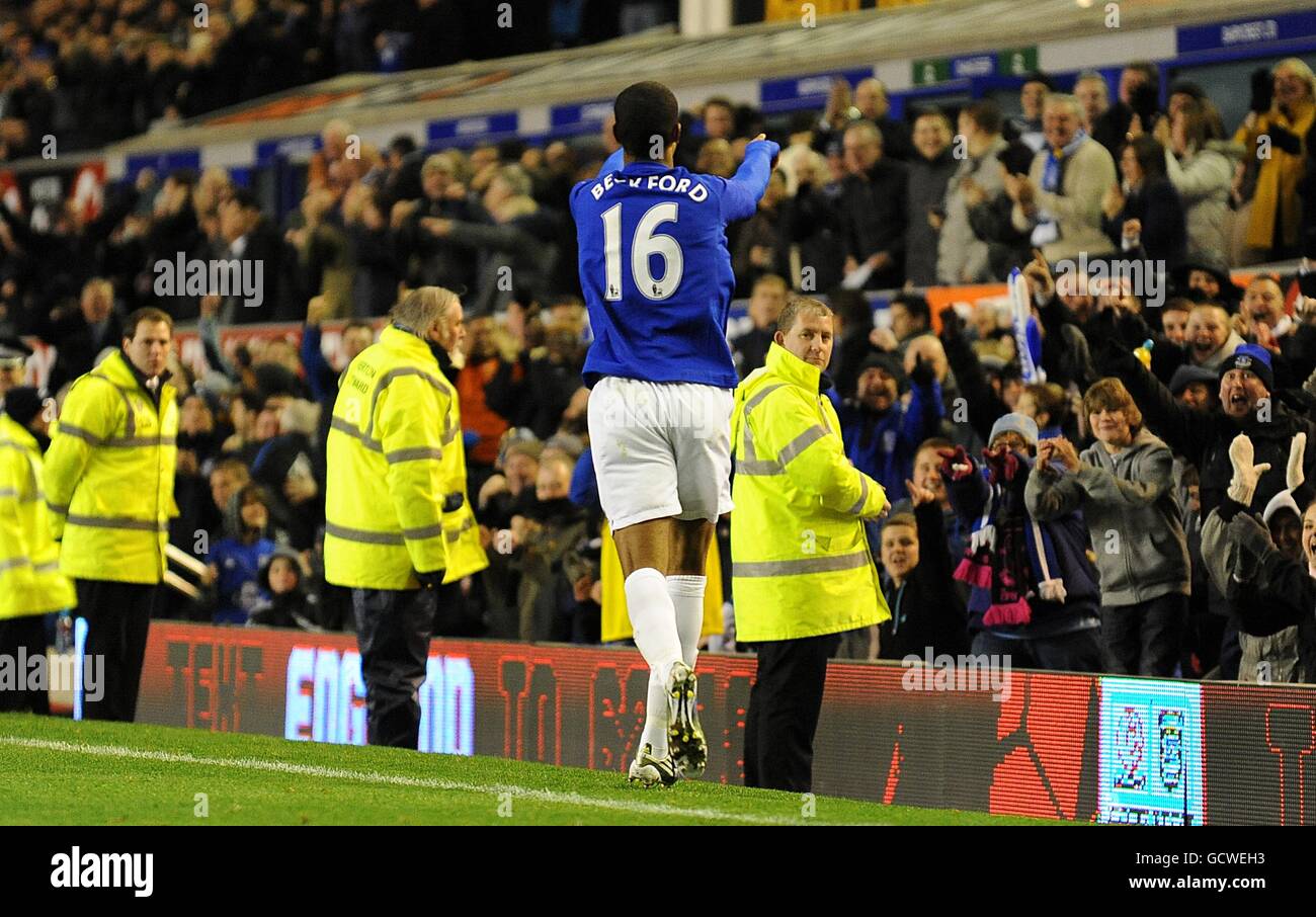 Everton's Jermaine Beckford celebrates after scoring his side's first ...