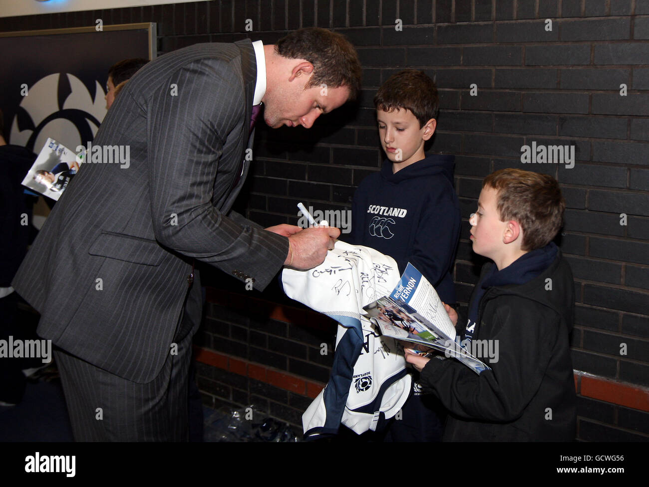 Scotlands graeme morrison meets the mascots after the game hi-res stock ...