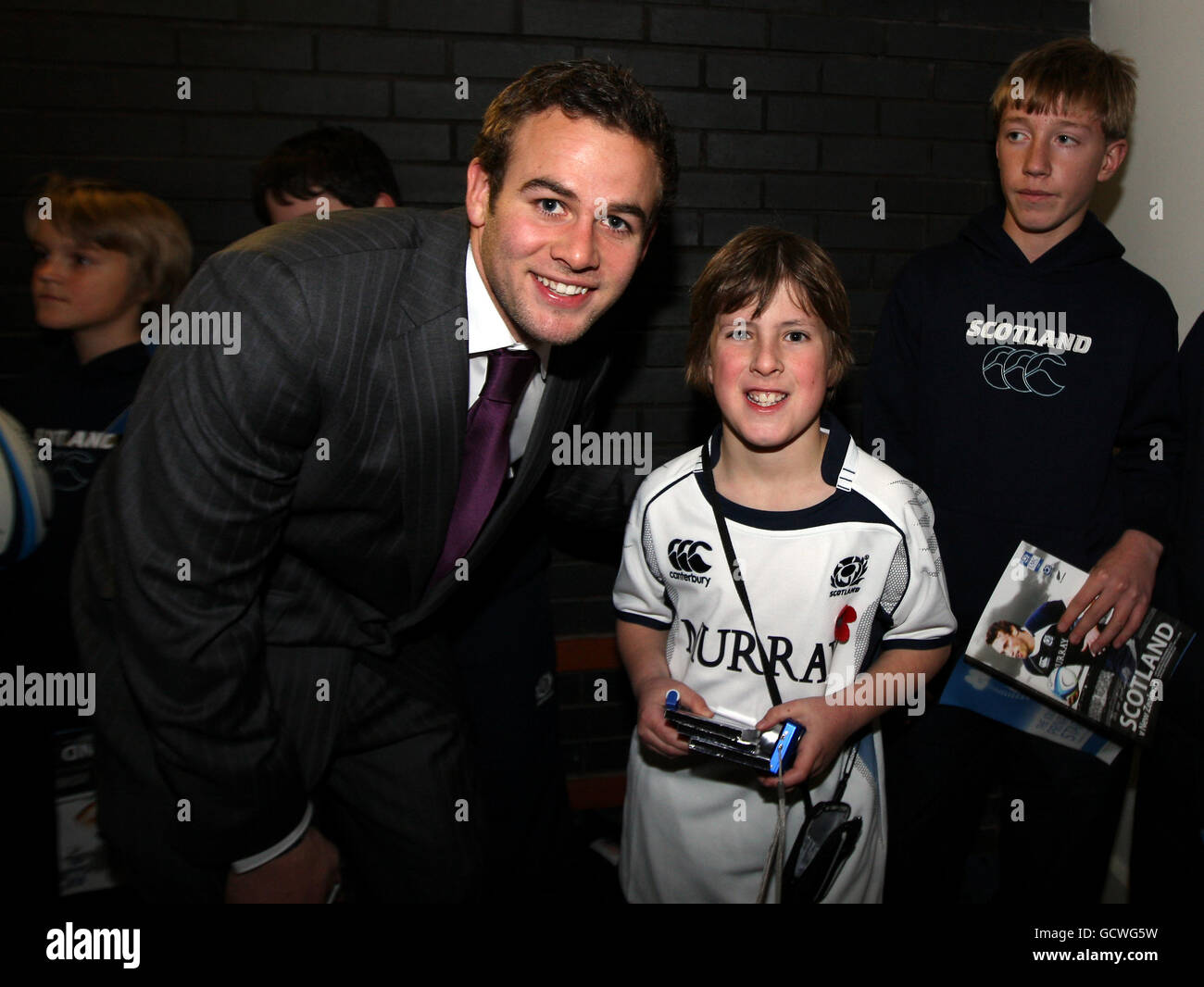 Scotland's Ruaridh Jackson meets the mascots after the game Stock Photo ...