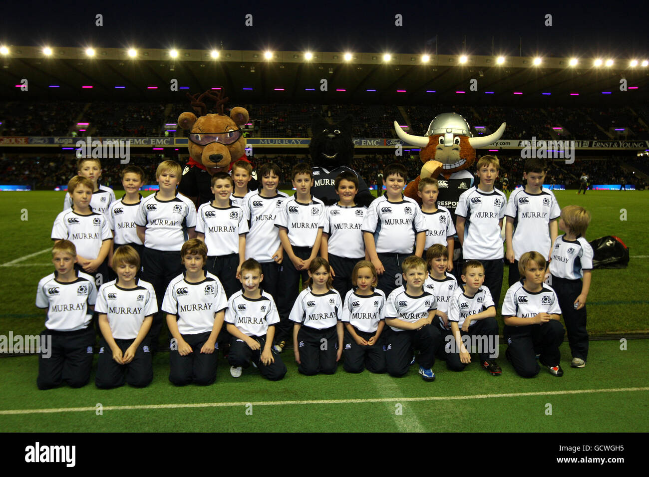 The match day mascots on pitch prior kick off hi-res stock photography ...