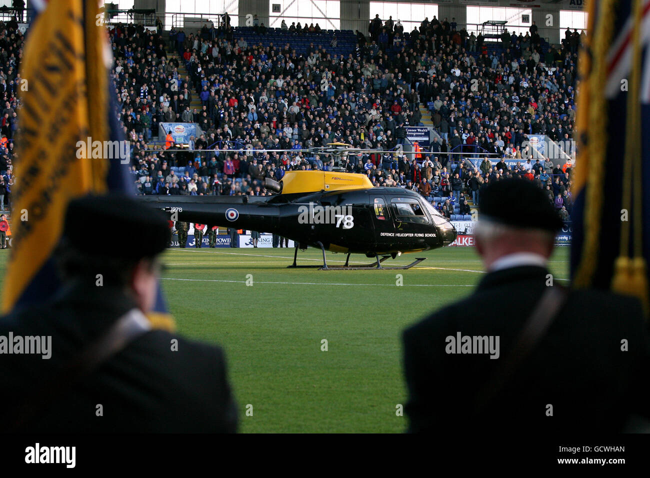 Raf defence flying school helicopter on the pitch the match hi-res ...