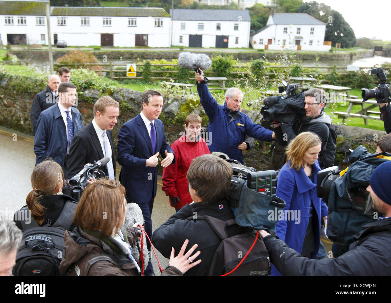 Prime Minister David Cameron and local MP Steven Gilbert (left ...