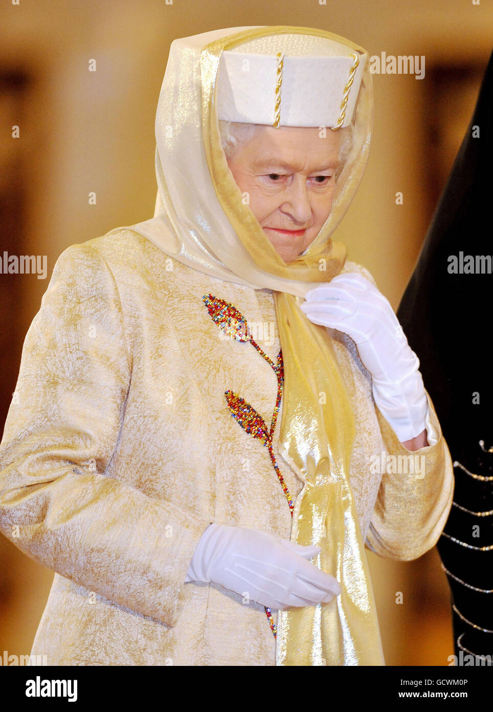 Britain's Queen Elizabeth II, walks through the Sheikh Zayed Grand ...