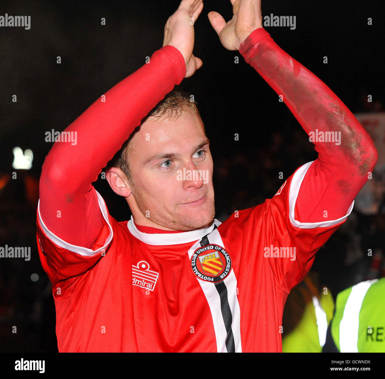 FC United of Manchester's Nick Platt applauds his fans during the FA ...