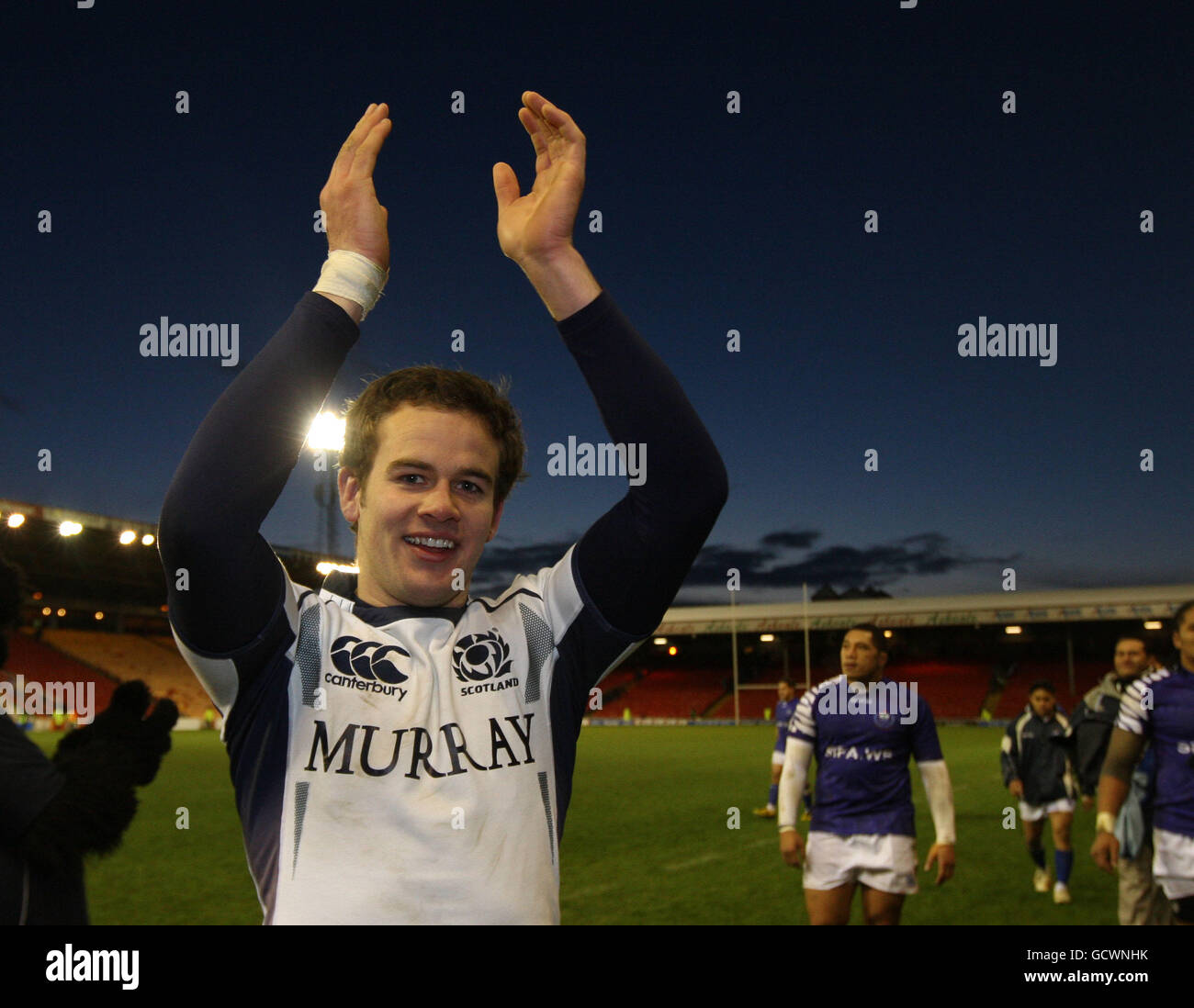 Scotland's Ruaridh Jackson celebrates kicking the winning points ...