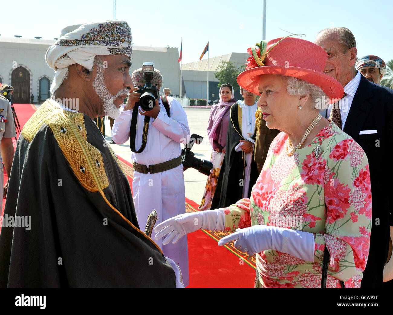 Queen Elizabeth II shakes hands with the Sultan of Oman, His Majesty ...