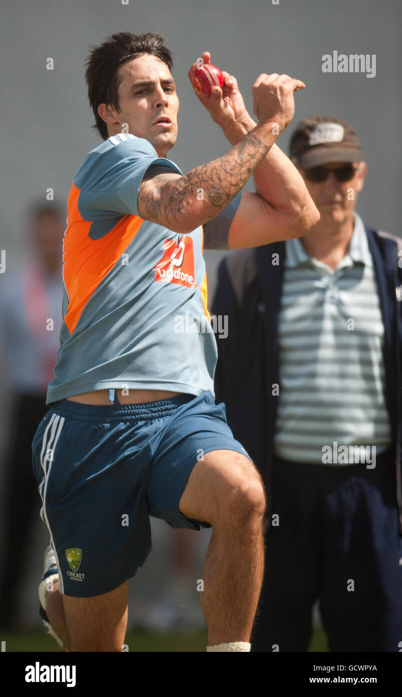 Australia's Mitchell Johnson during a nets session at the Adelaide Oval ...