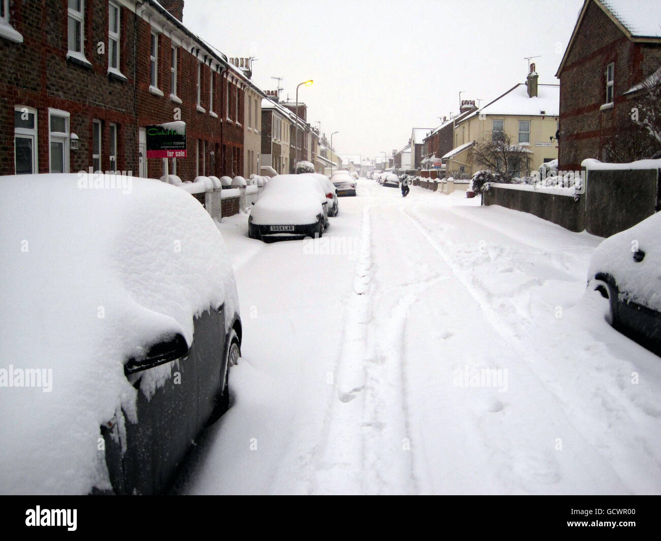 A street in Eastbourne, East Sussex, after heavy snowfall. An urgent ...