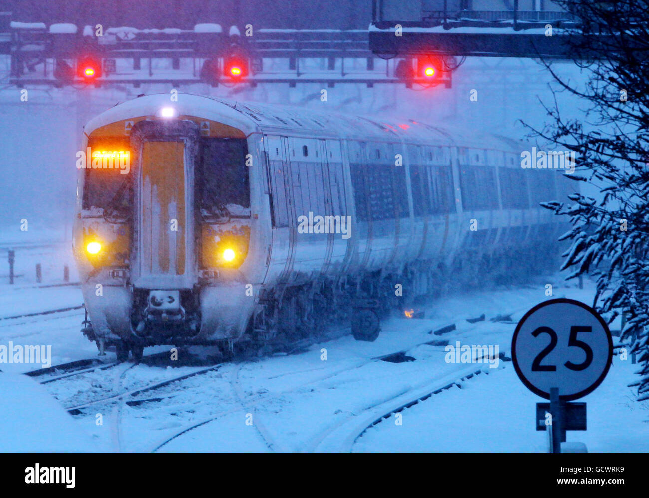 A delayed Southeastern Train arrives at Ashford International Station ...