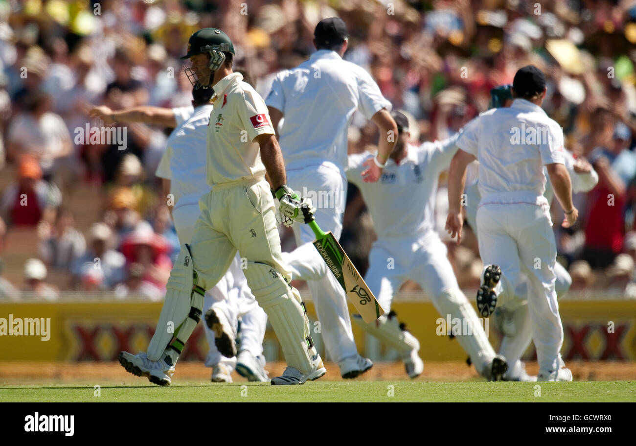 Australia's Ricky Ponting leave the field after being dismissed by ...