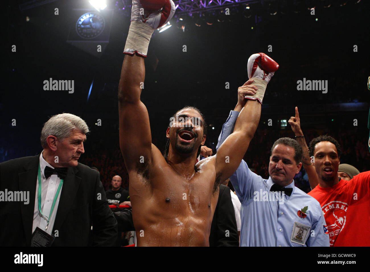 David Haye celebrates beating Audley Harrison in the WBA World ...
