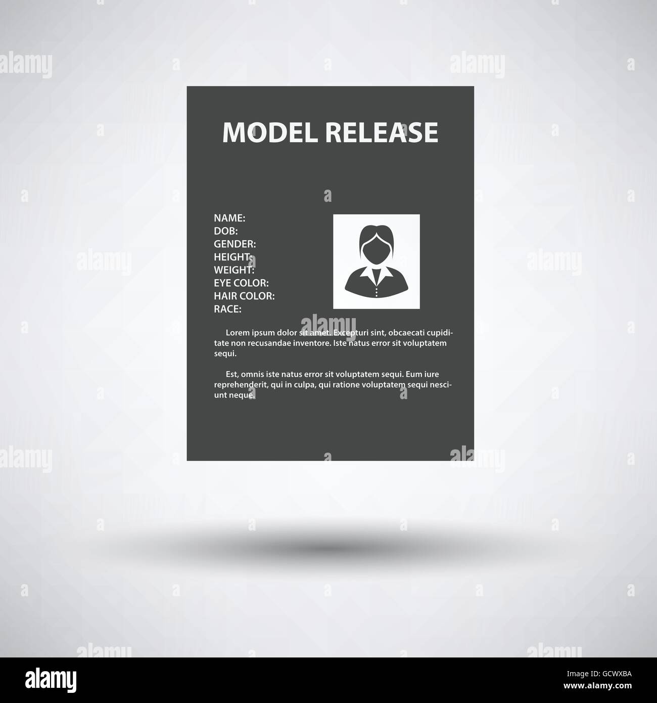 Icon of model release document on gray background, round shadow. Vector ...