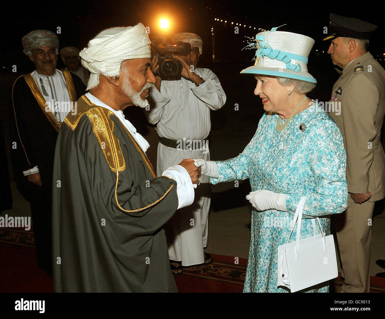Queen Elizabeth II is greeted by the Sultan of Oman, His Majesty Sultan ...