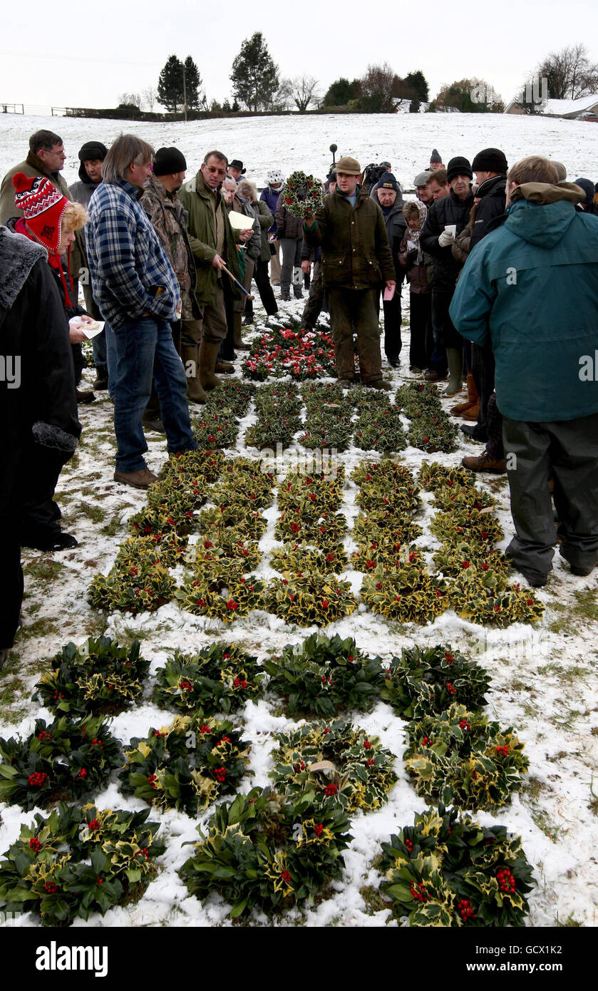 Buyers study Holly wreaths at the Tenbury Mistletoe and Holly auction ...
