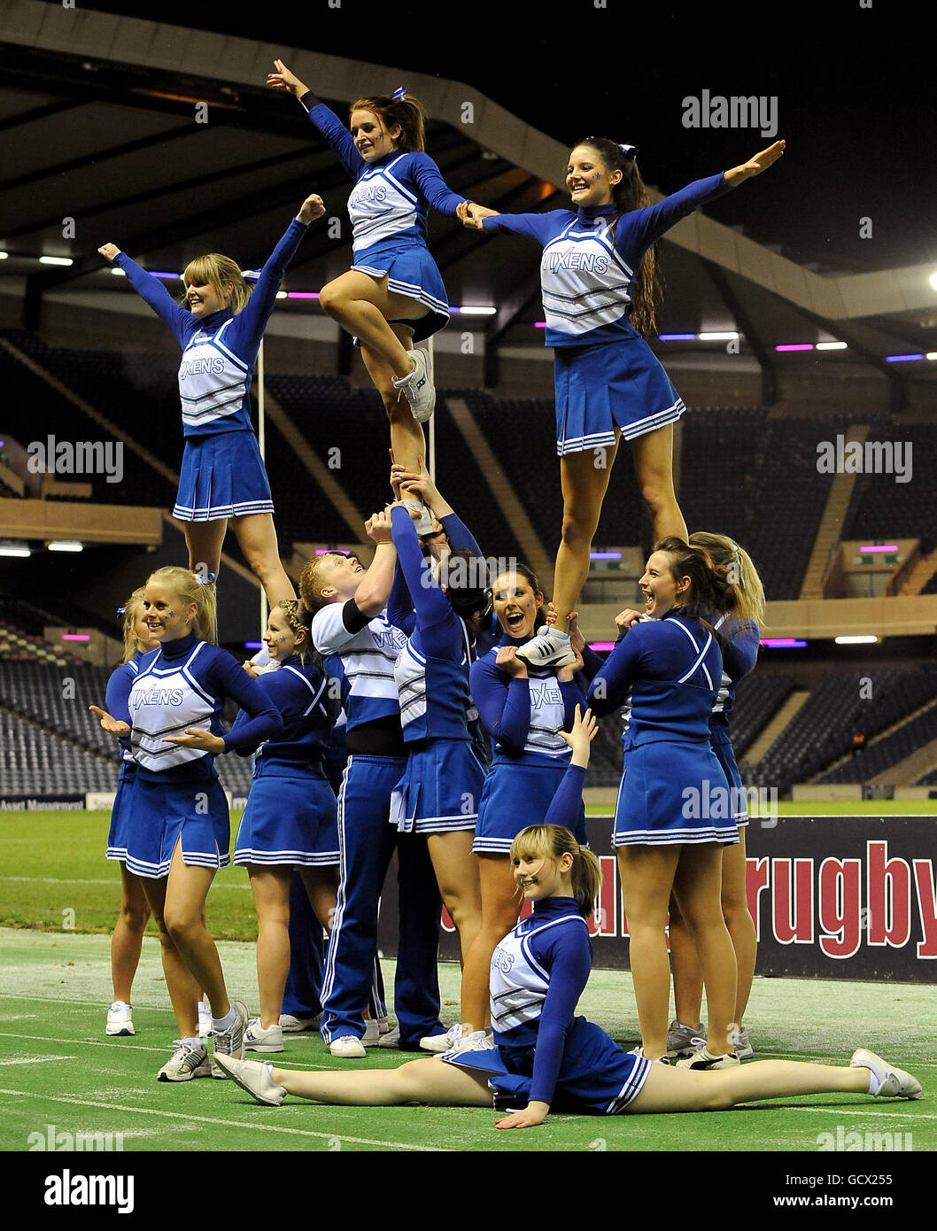 The Edinburgh cheerleaders The Vixens perform during half time Stock ...