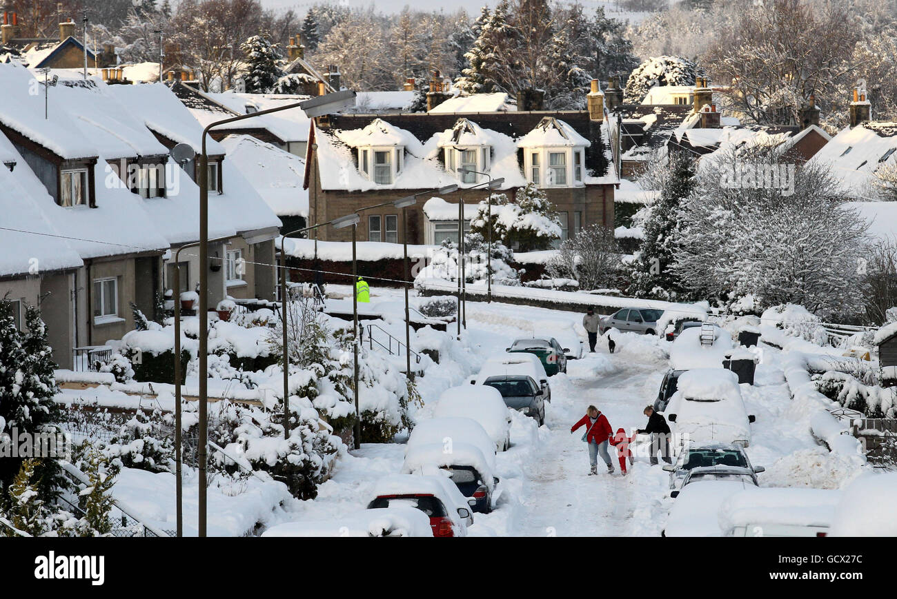 A view of snow covered street in Dunblane, as heavy snow continues ...