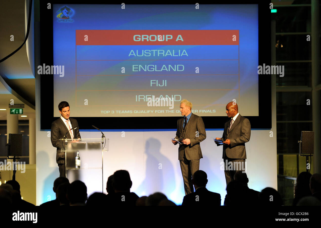 Host Gethin Jones (left) with Ewan Thomas and Ellery Hanley during the ...