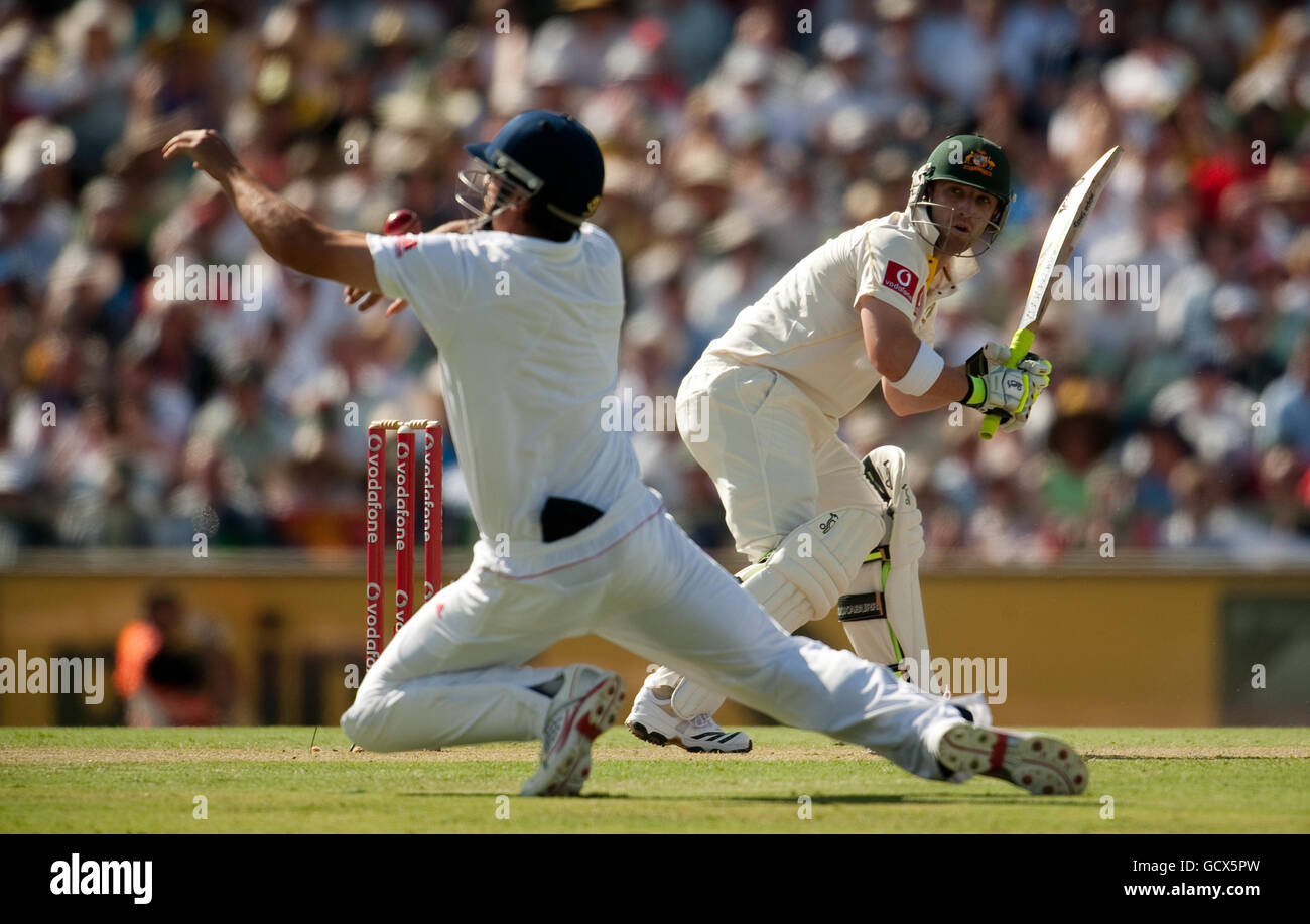 Australia's Philip Hughes hits past England's Alastair Cook during the ...