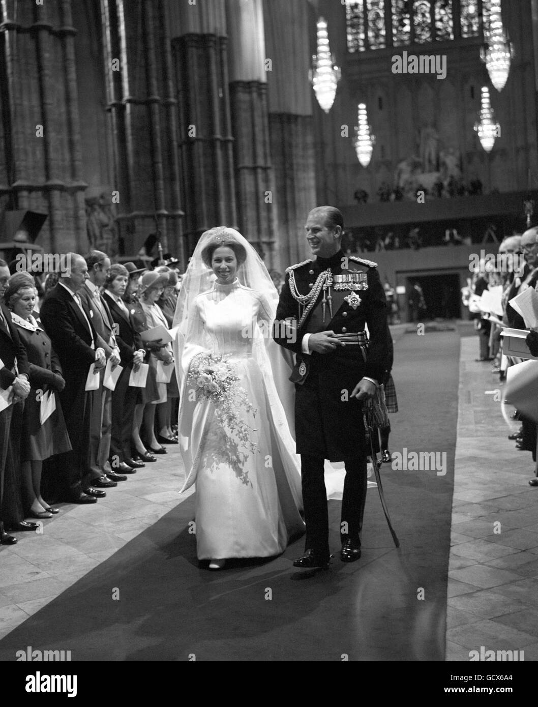 Princess anne wedding westminster abbey Black and White Stock Photos ...