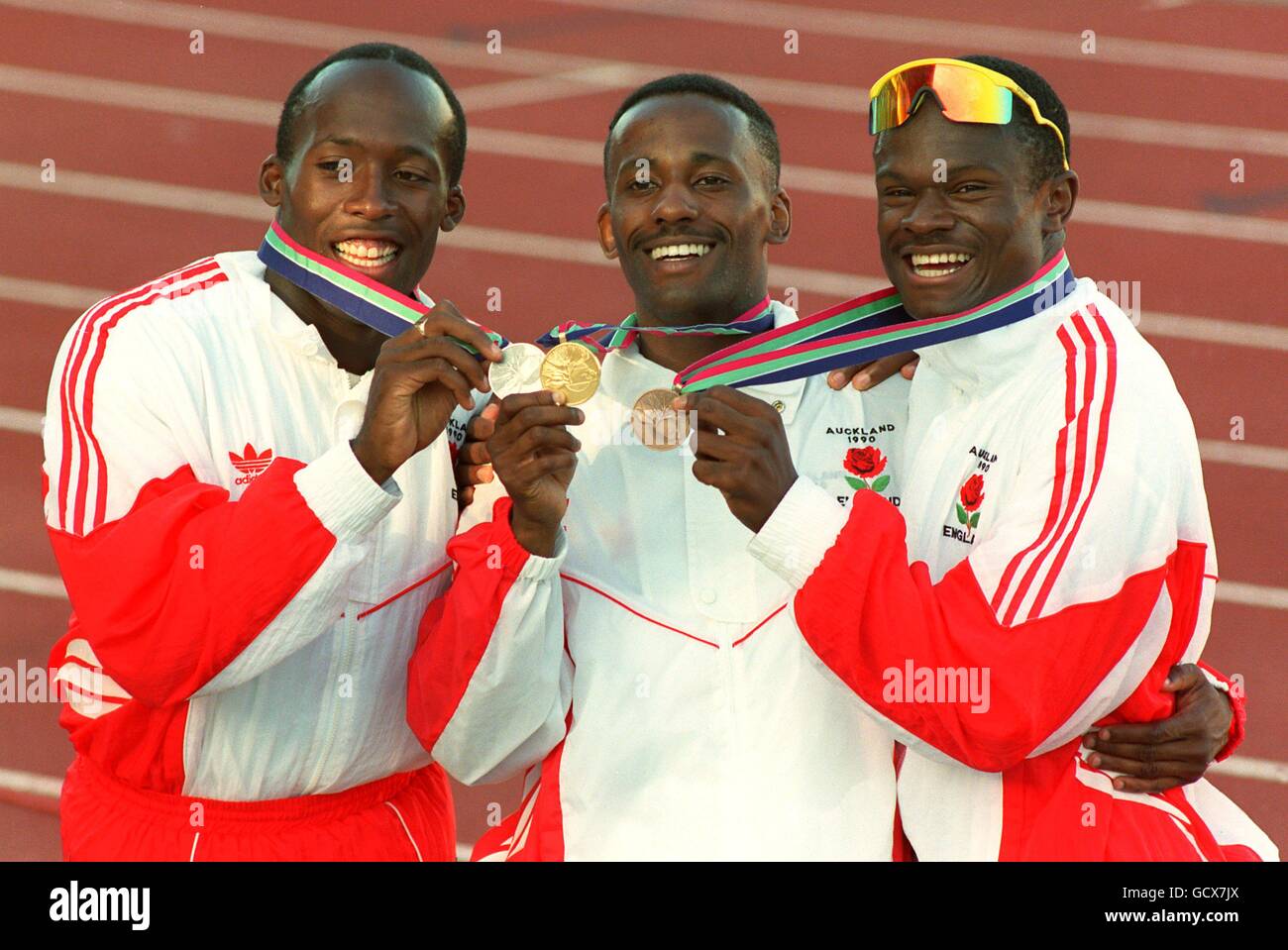 COMMONWEALTH GAMES. JOHN REGIS, MARCUS ADAM AND ADE MAFFE MENS 200M ...
