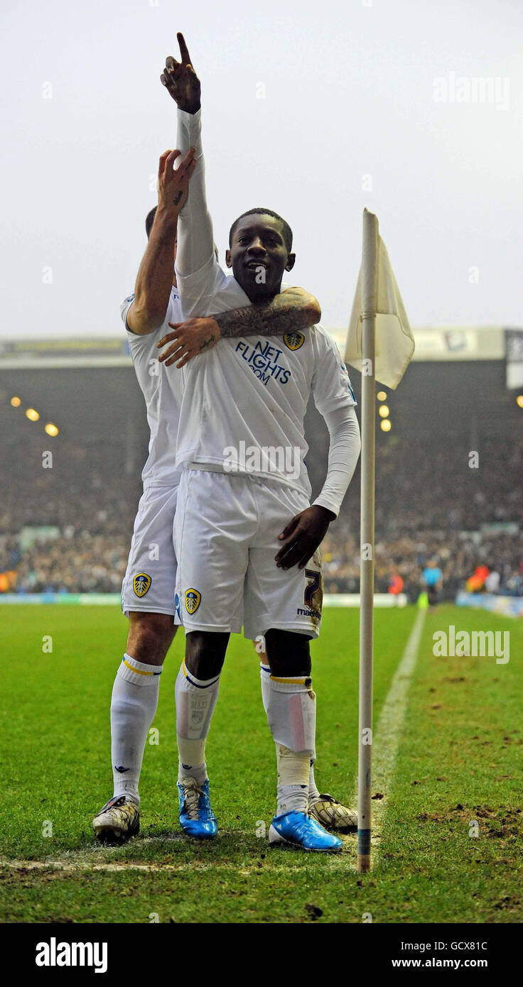 Leeds's Max Gradel celebrates after he scores the first goal during the ...