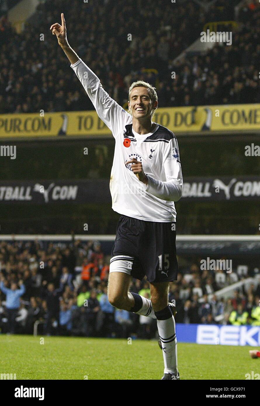 Tottenham hotspurs peter crouch celebrates scoring their third goal hi ...