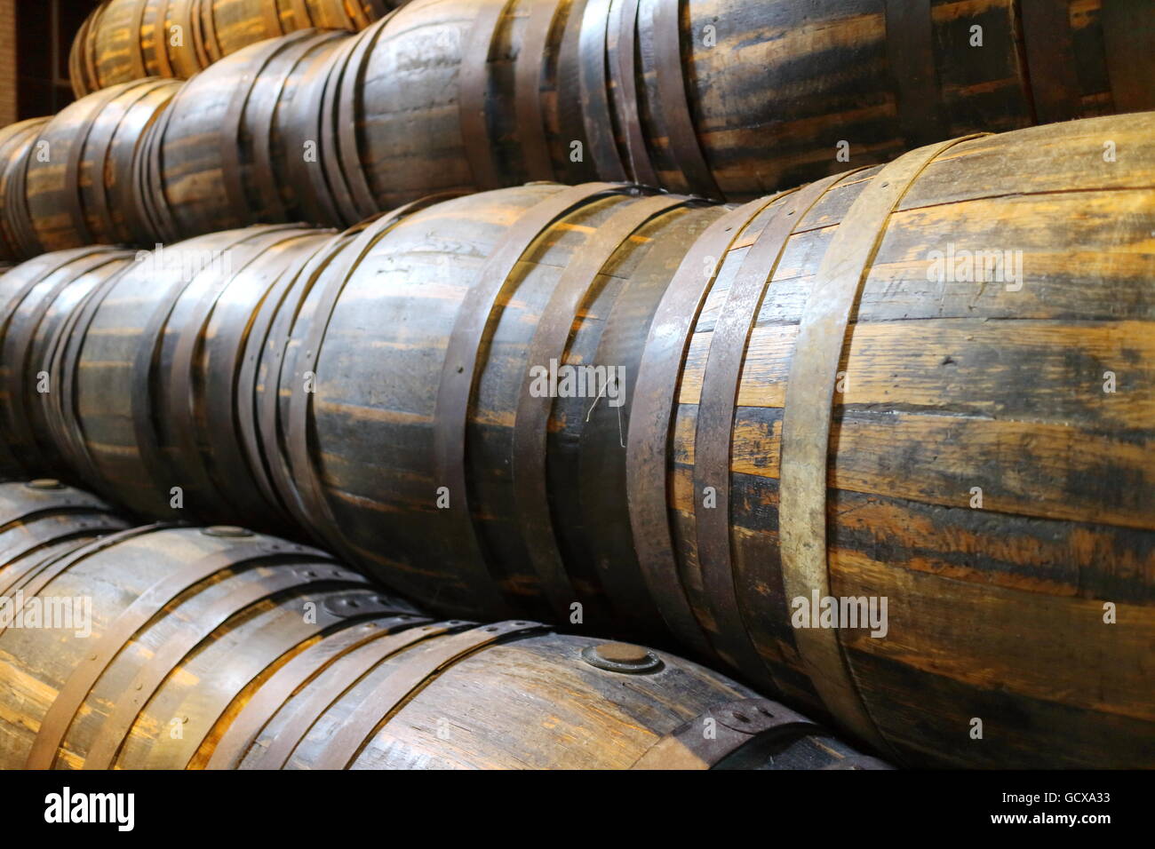 Several wooden barrels of beer Stock Photo - Alamy