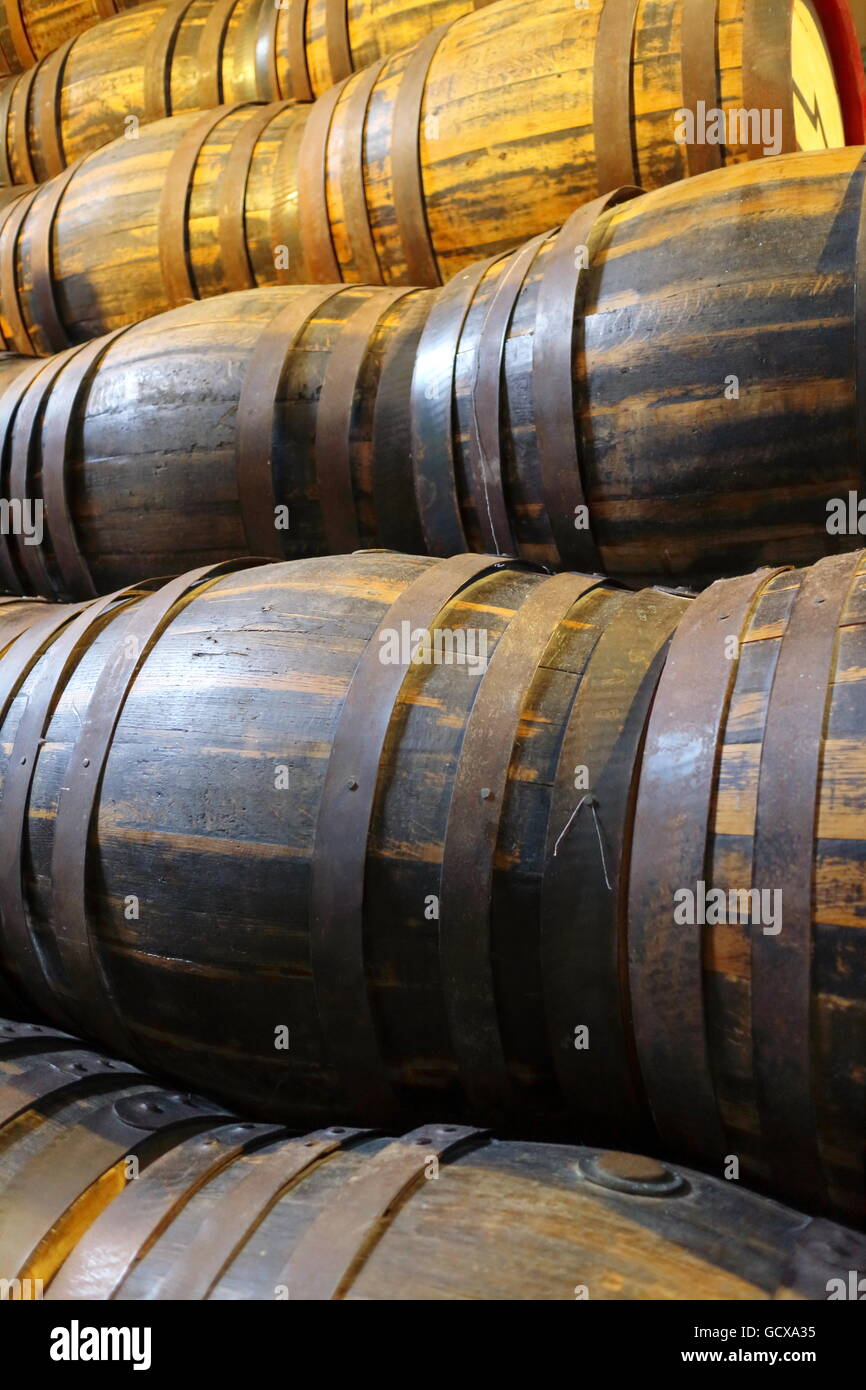 Several wooden barrels of beer Stock Photo - Alamy