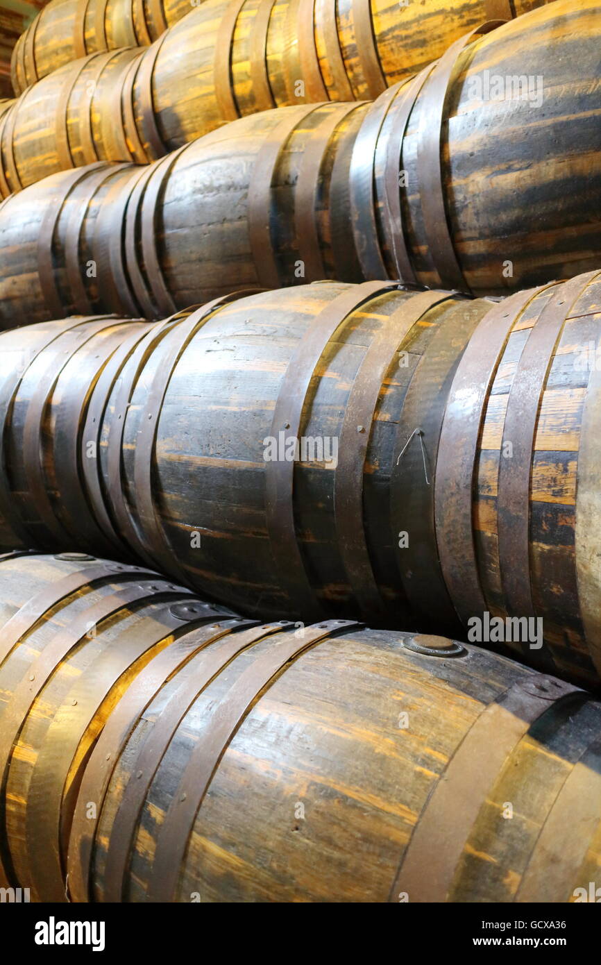 Several wooden barrels of beer Stock Photo - Alamy