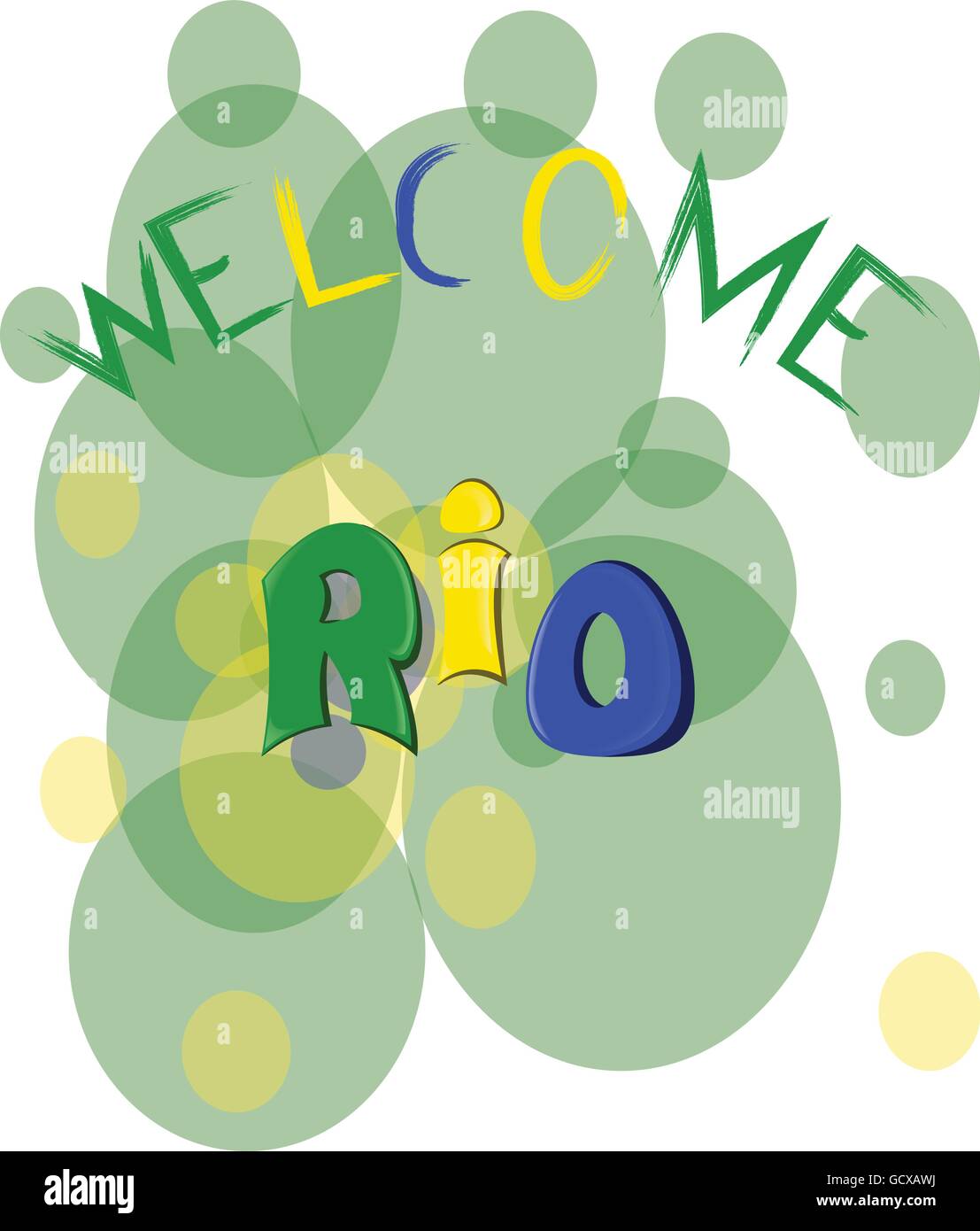 Welcome rio, colored hand drawn text on white backdrop. Digital vector ...