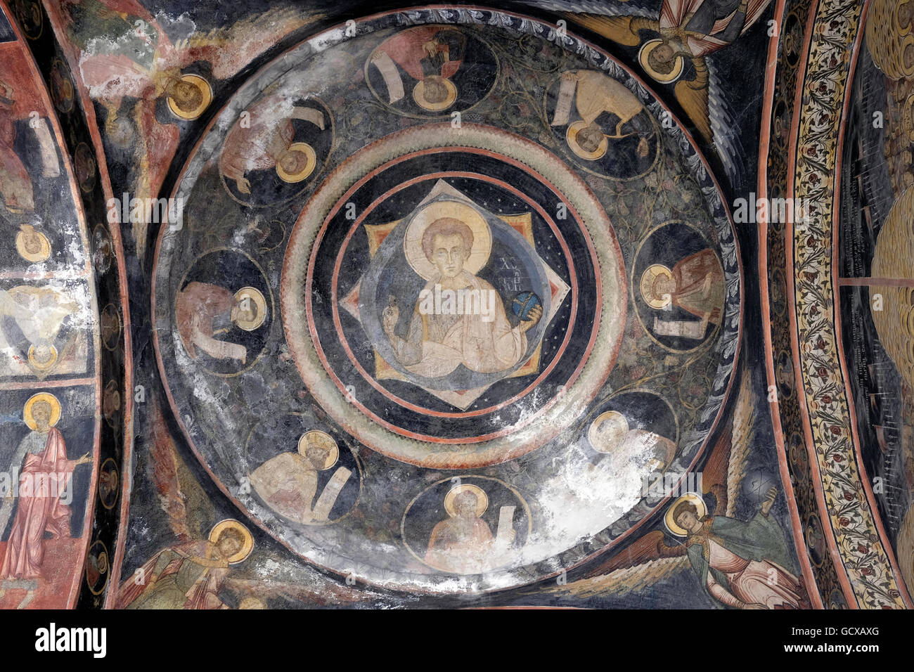 Religious fresco decorating the ceiling of Kretzulescu Eastern Orthodox ...