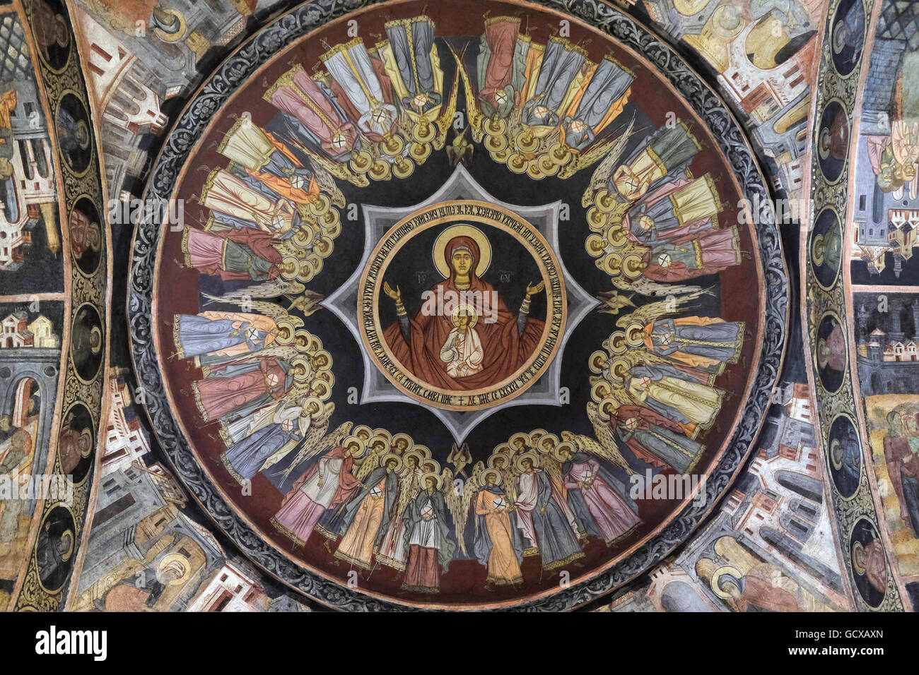 Religious fresco decorating the ceiling of Kretzulescu Eastern Orthodox ...
