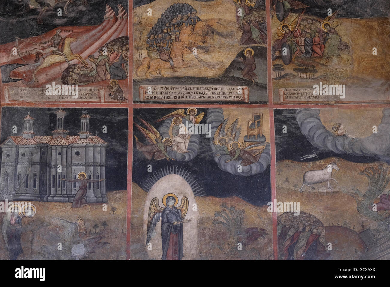 Religious fresco depicting scenes from the Bible decorating the ...