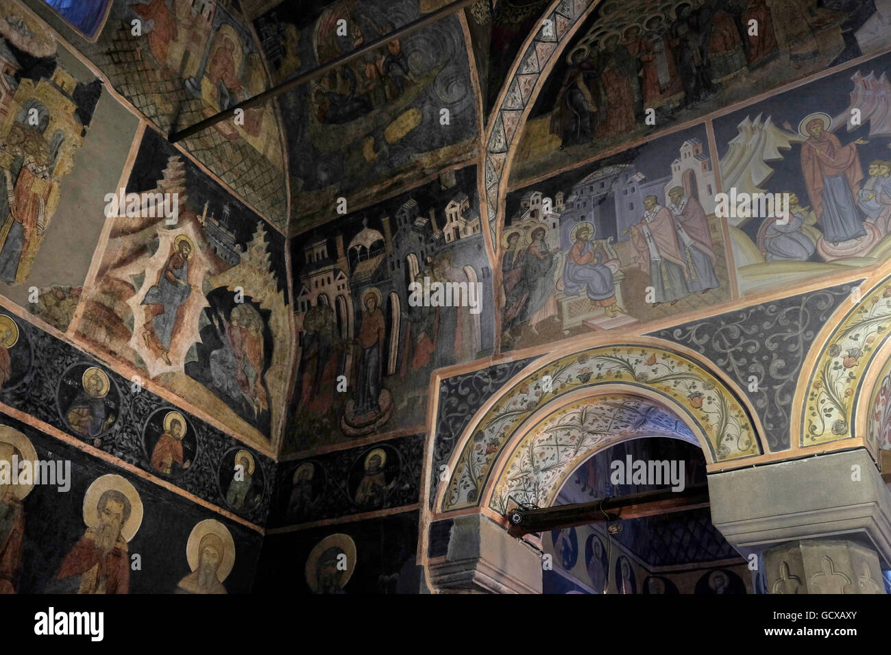 Religious fresco depicting scenes from the Bible decorating the ...
