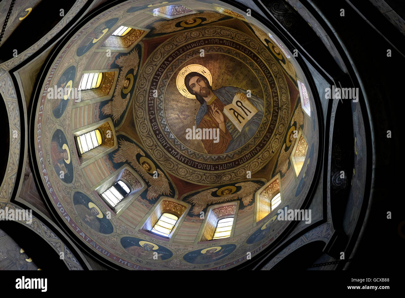 Christ the Pantocrator decorates the dome ceiling of the Biserica ...