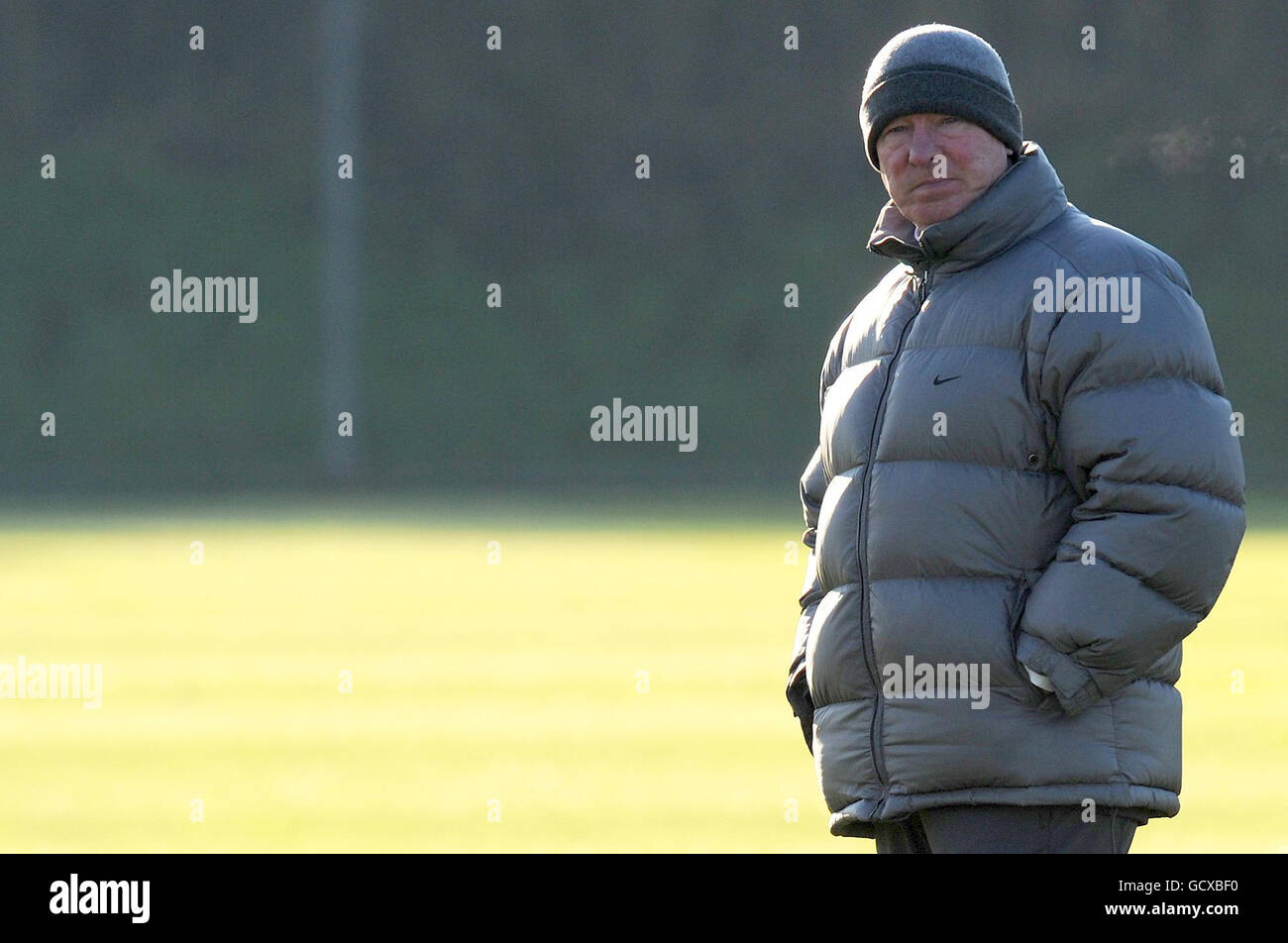 Sir alex ferguson during training session at carrington training ground ...
