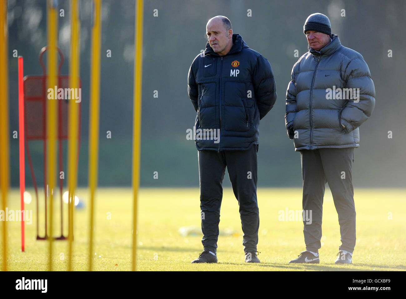 Sir alex ferguson during training session at carrington training ground ...