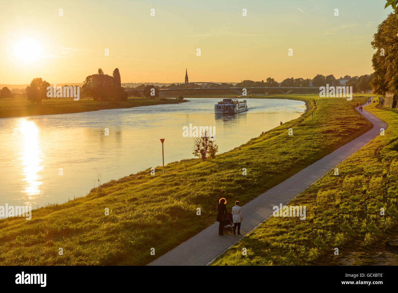 Dresden River Elbe, bridge Waldschlösschenbrücke, cruise ship Germany ...