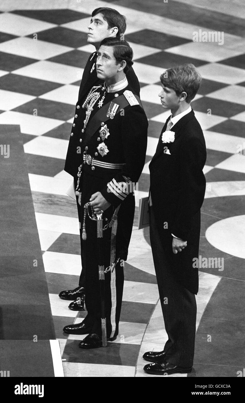 The Prince of Wales, centre, with his brothers, Prince Andrew, and ...