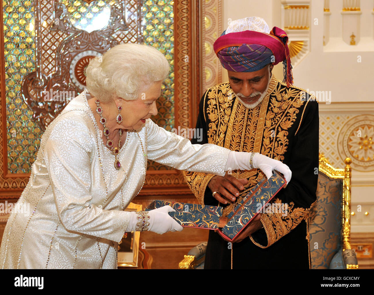Queen Elizabeth II presents the Sultan of Oman, His Majesty Sultan ...