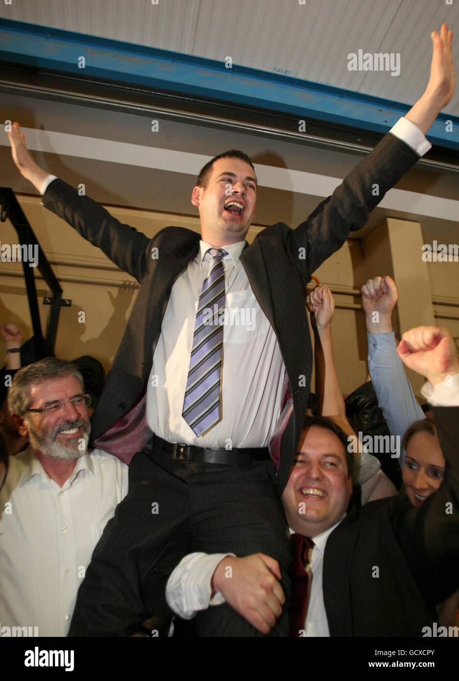 Sinn Fein candidate, Pearce Doherty is lifted aloft, as he celebrates ...