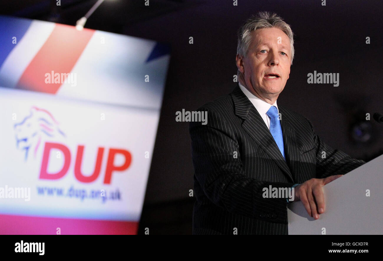 DUP Leader Peter Robinson makes a speech at his party's annual ...
