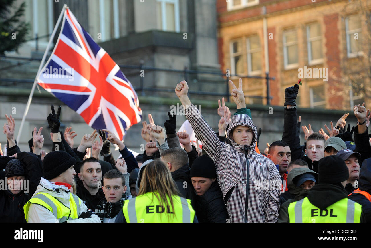 EDL supporters during demonstrations by the English Defence League and ...