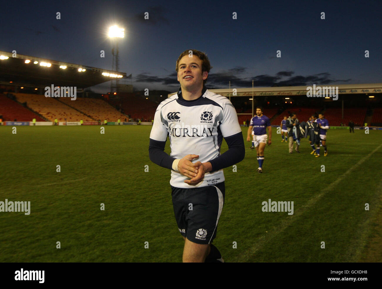 Scotland's Ruaridh Jackson celebrates kicking the winning points ...
